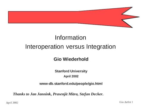 Ppt April 2002 Gio Artint 1 Information Interoperation Versus Integration Gio Wiederhold