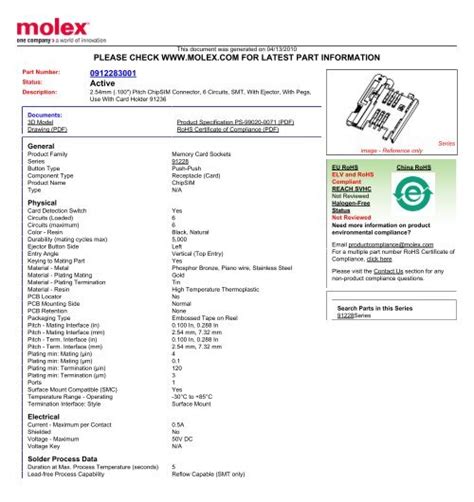Datasheet SIM Card Holder