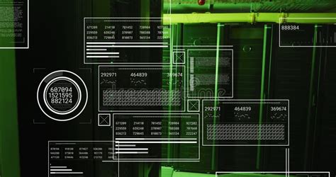 image of hud screens with numbers graphs and shapes over data server