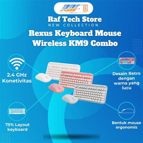 Jual Rexus Keyboard Mouse Wireless KM9 Combo Keyboard Lucu Keyboard Gaya Retro Keyboard