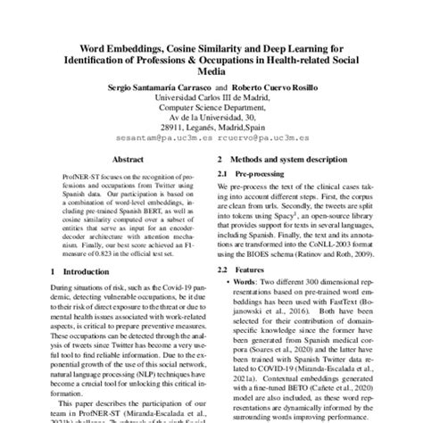 Word Embeddings Cosine Similarity And Deep Learning For Identification Of Professions