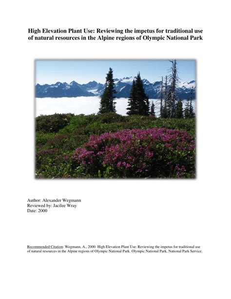Pdf High Elevation Plant Use Reviewing The Impetus For Traditional