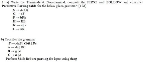 solved 2 a write the terminals and non terminal compute the