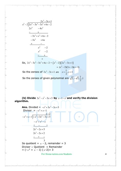 Important Questions For Class 10 Maths Chapter 2 Polynomials With Solutions