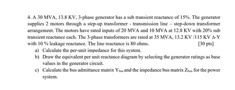 Solved 4 A 30 MVA 13 8 KV 3 Phase Generator Has A Sub Chegg Com