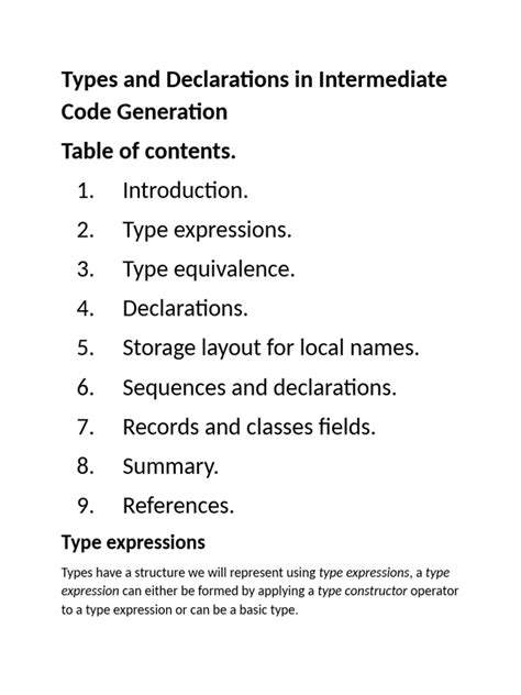 Types And Declarations In Intermediate Code Generation Pdf Data