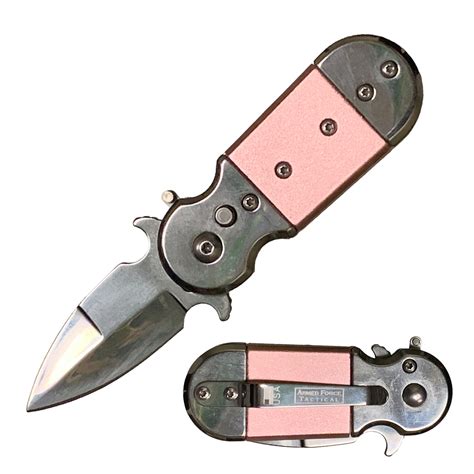 3 Closed Mini Auto Pocket Knife Push Button Pink Switchblad