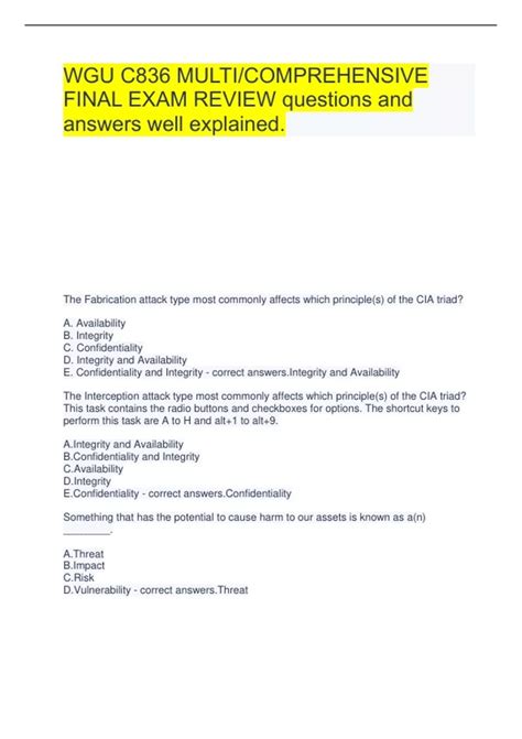 WGU C MULTI COMPREHENSIVE FINAL EXAM REVIEW Questions And Answers Well Explained WGU C