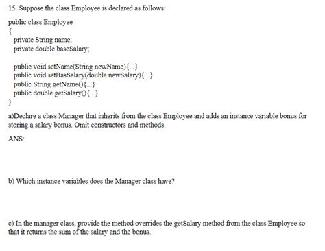 solved 15 suppose the class employee is declared as