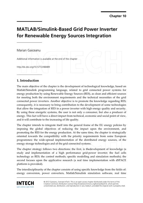 Pdf Matlabsimulink Based Grid Power Inverter For Renewable Energy Sources Integration