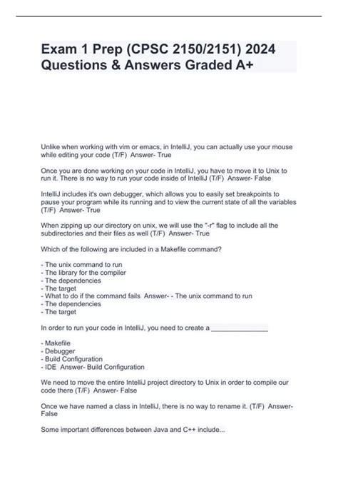 Exam 1 Prep CPSC 2150 2151 2024 Questions Answers Graded A CPSC 2150 2151 Stuvia US