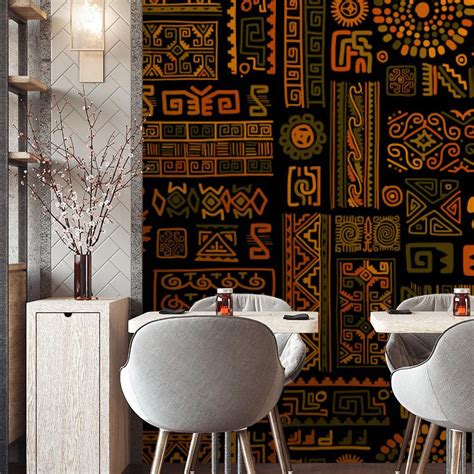 Vintage Wallpaper Dark Aztec Geometric Retro Print Removable