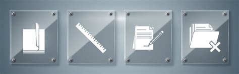 Set Delete Folder Blank Notebook And Pencil With Eraser Ruler And File