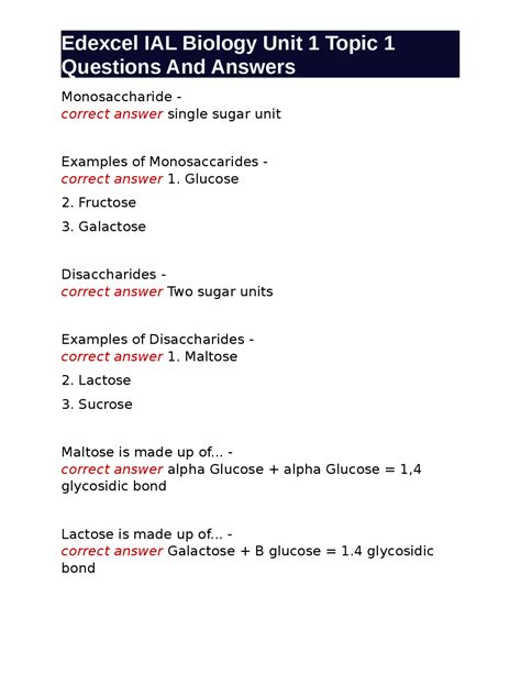 Edexcel Ial Biology Unit 1 Topic 1 Questions And Answers Exams Biology Docsity