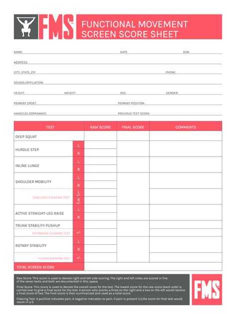Fms Functional Movement Screen Score Sheet Fill And Sign Printable Template Online Us Legal