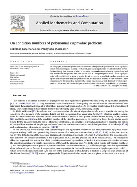 pdf on condition numbers of polynomial eigenvalue problems