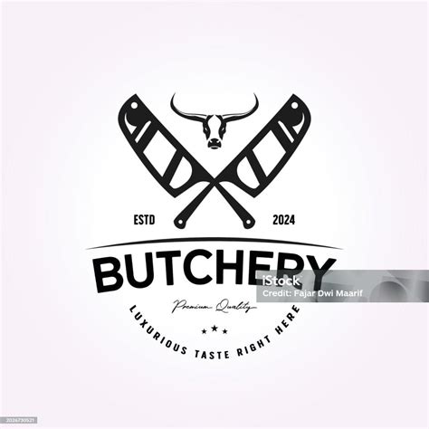 레트로 빈티지 플랫 정육점 로고입니다 고기 칼 템플릿 벡터 일러스트 레이 션 디자인 고기에 대한 스톡 벡터 아트 및 기타 이미지
