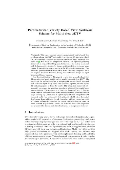 Pdf Parameterized Variety Based View Synthesis Scheme For Multi View 3dtv