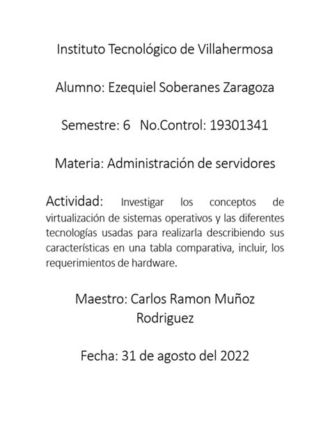 Conceptos De Virtualizacion Y Tipos Pdf V Mware Virtualización