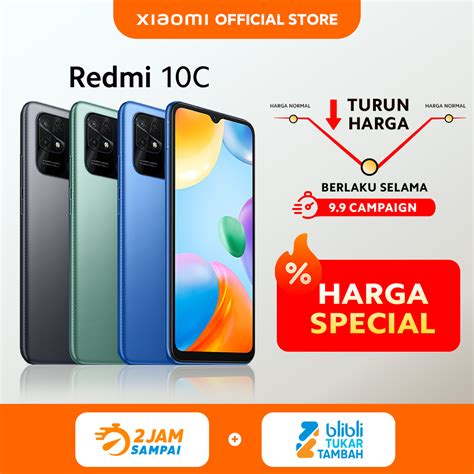 Jual Xiaomi Official Redmi 10C 4 128GB Snapdragon 680 50MP AI Super Kamera Layar Dot Drop 6