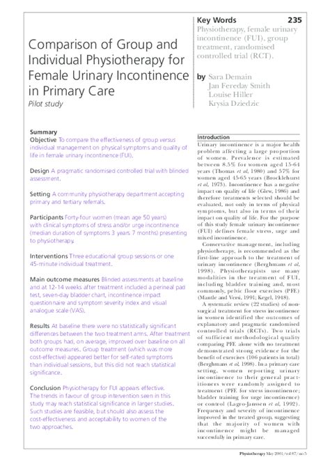 Pdf Comparison Of Group And Individual Physiotherapy For Female