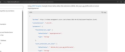 Example Arm Template Formatting Incorrect For Pgsql Extensions · Issue
