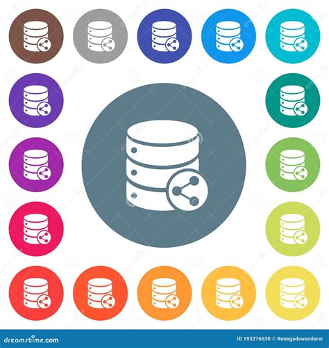 database table relations flat white icons on round color backgrounds
