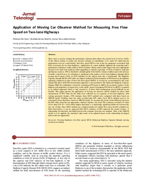 Pdf Application Of Moving Car Observer Method For Measuring Free Flow Speed On Two Lane Highways