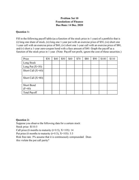 Problem Set Review Problem Set Foundations Of Finance Due Date Dec Question