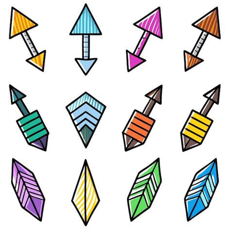 Colorful Hand Drawn Arrows Set With Different Patterns Premium Ai