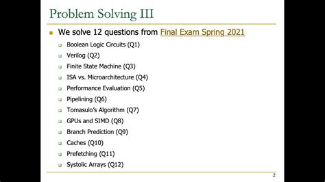 Digital Design And Computer Architecture Problem Solving Iii Spring