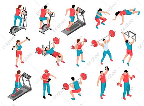 Isometric Fitness Sport Set Of Isolated Human Characters In Uniform