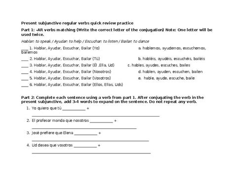 Present Subjunctive Regular Verbs Quick Review Practice By Kunal Patel