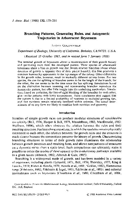 Pdf Branching Patterns Generating Rules And Astogenetic Trajectories In Arborescent Bryozoans