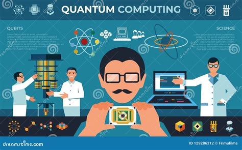 Digital Vector Quantum Computing With Engineers Stock Illustration