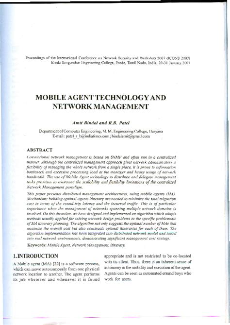 Pdf Mobile Agent Technology And Network Management