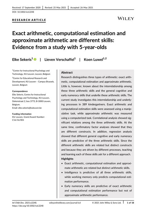 Pdf Exact Arithmetic Computational Estimation And Approximate Arithmetic Are Different Skills
