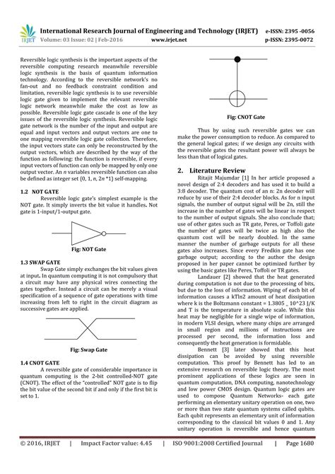 Review On 24 Decoder By Reversible Logic Gates For Low Power