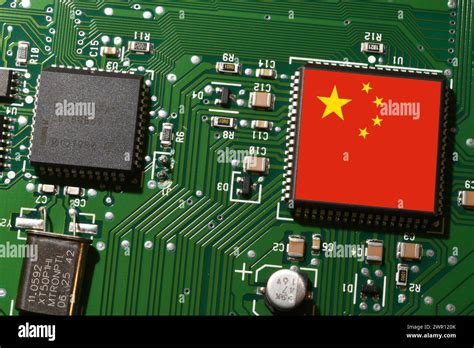 Flag Of The Republic Of China On Microchip Of A Printed Electronic Circuit Board Concept For