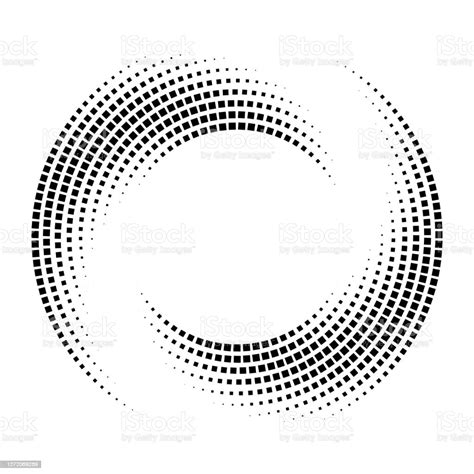 크기를 사용하여 퇴색 사각형 점의 원형 패턴으로 만든 소용돌이 모양 여러 궤도 모양에 대한 스톡 벡터 아트 및 기타 이미지 모양 원형 점박이 Istock