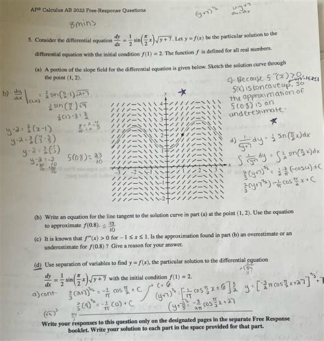 Can Someone Explain How To Do The Separation Of Variables For Part D Thank You R Apcalculus