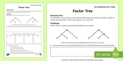Factor Trees Worksheet Teaching Resource Twinkl