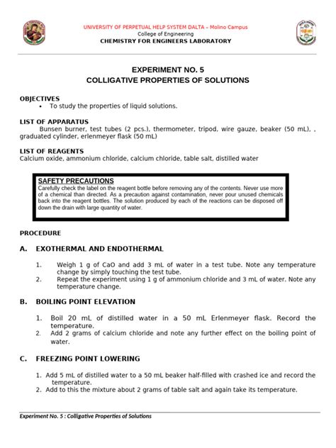 Experiment No 5 Colligative Properties Of Solutions Pdf Water Salt Chemistry