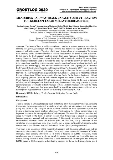 Measuring Railway Track Capacity And Utilization For Keretapi Tanah
