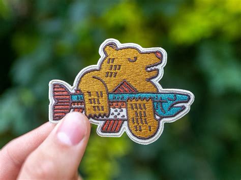 Mountain Wildlife Bear Patch Iron On Jacket Applique Fishing Hiking