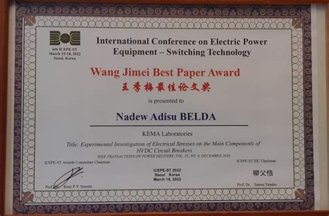 Kema Labs Ieee Paper Won Wang Jimei Best Paper Award Cesi