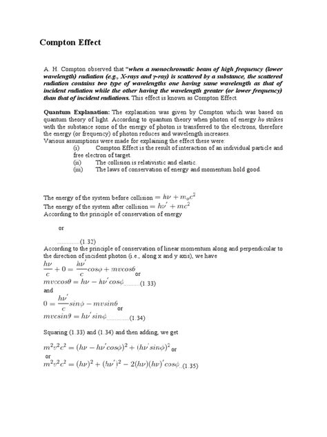 Compton Effect Pdf Electromagnetic Radiation Theoretical Physics