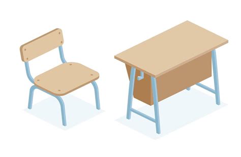 Isometric School Desk Table And Chair Objects Isolated On White Background Classroom 49182842
