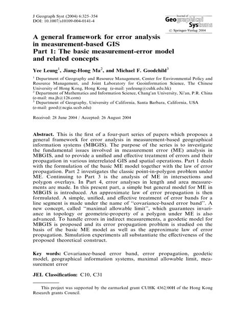 A General Framework For Error Analysis In Measurement Based Gis Pdf Geographic Information