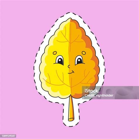 윤곽 잎 스티커 만화 캐릭터 다채로운 벡터 일러스트레이션 색상 배경에 격리됩니다 디자인용 템플릿입니다 가을 테마 10월에 대한 스톡 벡터 아트 및 기타 이미지 Istock